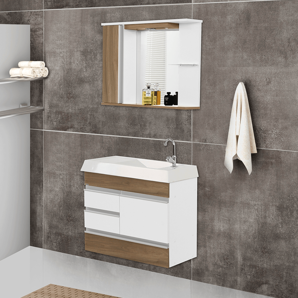 Kit Armário para Banheiro Nápole Suspenso Com Gavetas 79,5cm - VILLAGE