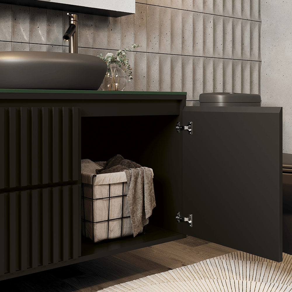 Gabinete para Banheiro de Madeira Ripado 80cm Black Astral - VILLAGE