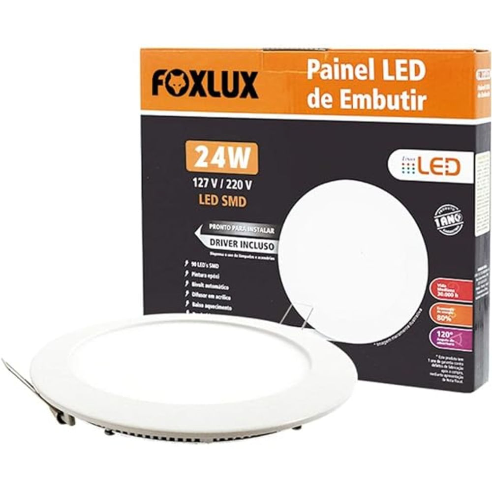 Painel Led Redonda Embutir 24w 6500k Bivolt Foxlux - VILLAGE