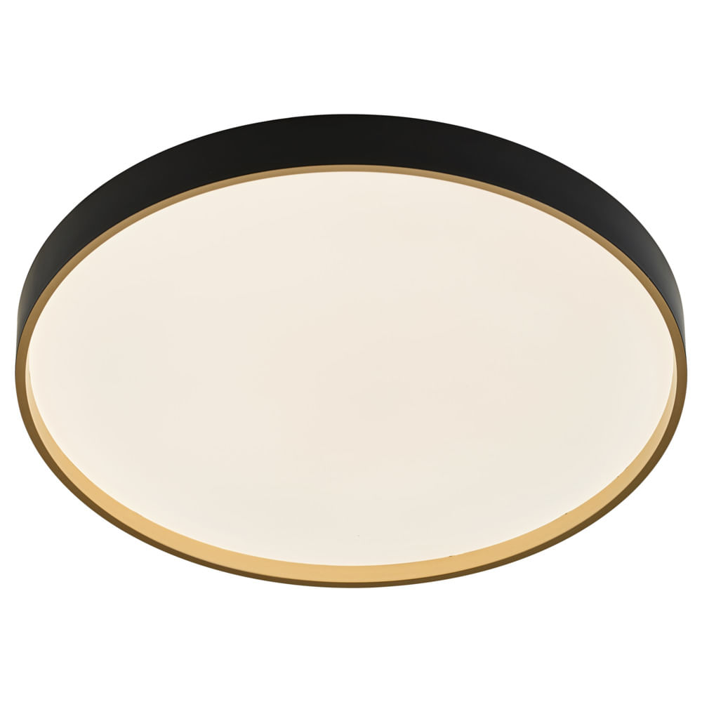 Plafon LED Montana Preto com Dourado Redondo 40cm 3 Tons Hevvy - VILLAGE