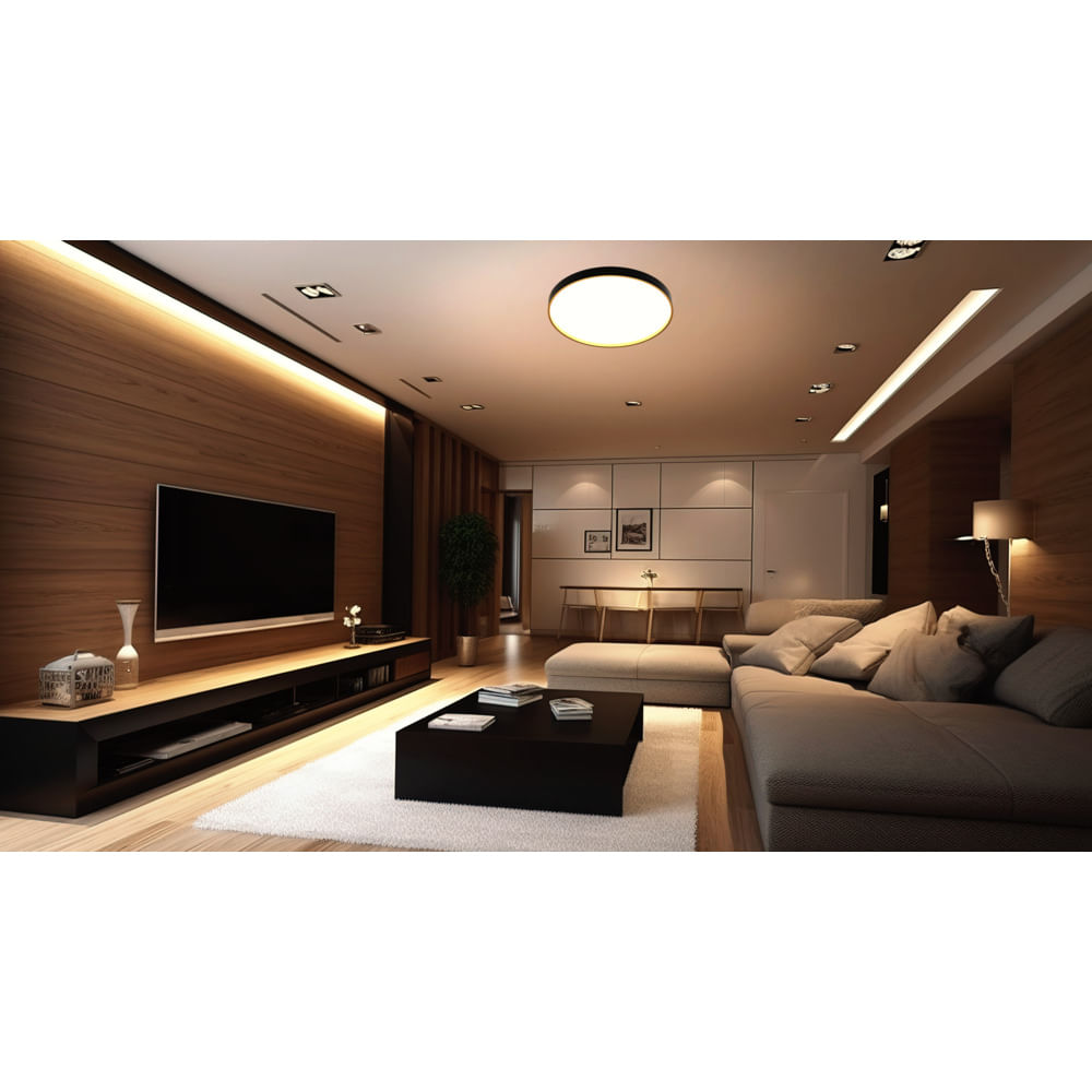 Plafon LED Montana Preto com Dourado Redondo 40cm 3 Tons Hevvy - VILLAGE